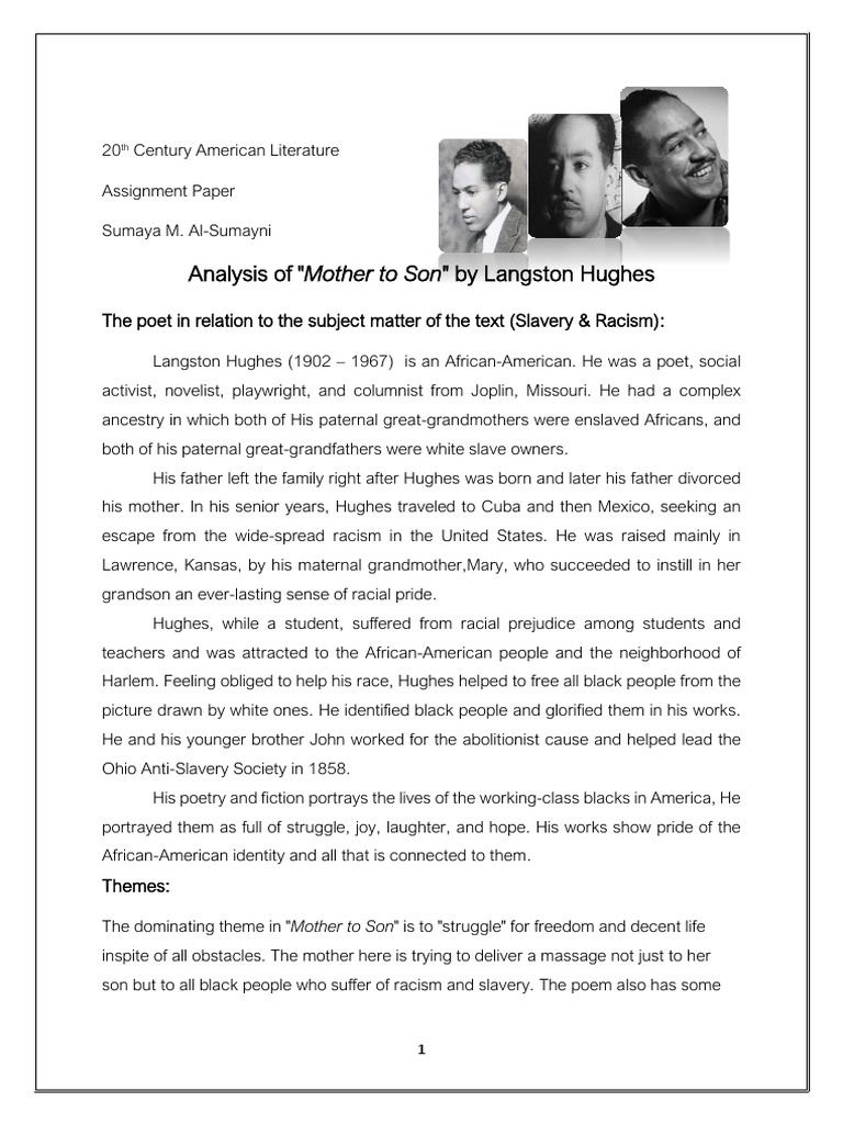 Analysis of Mother To Son - Langston Hughes | PDF | Race (Human ...
