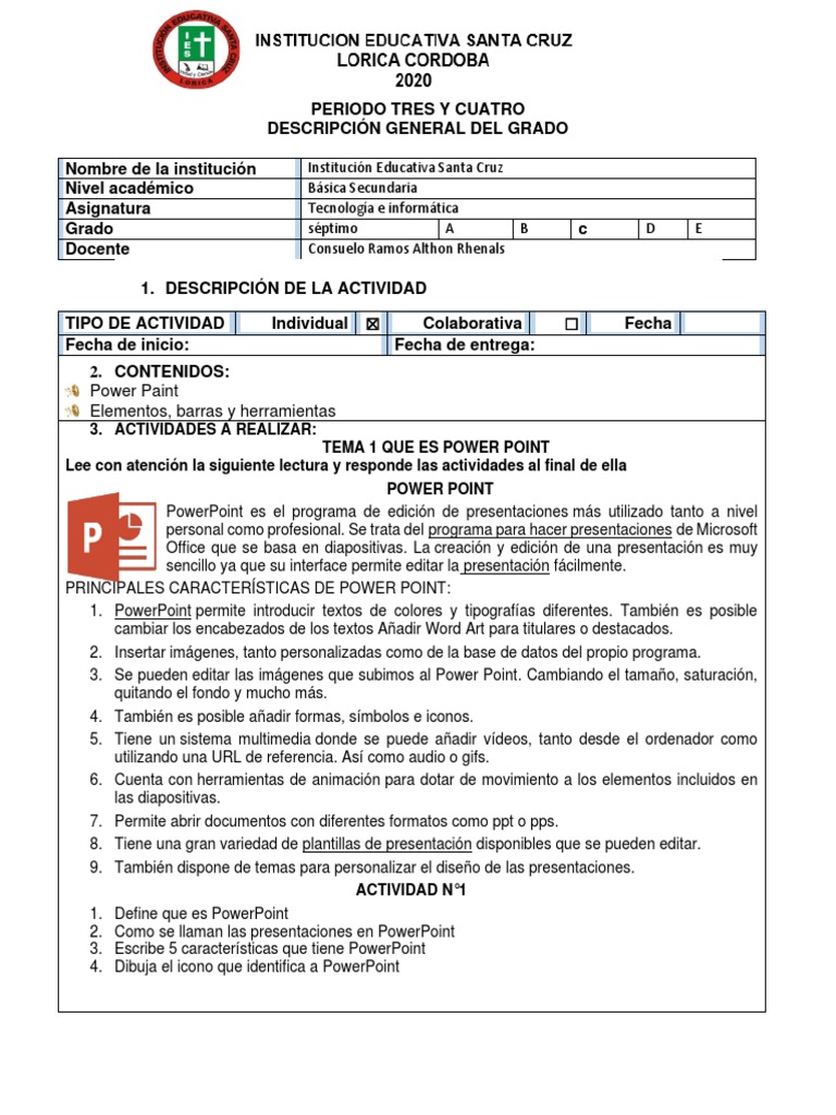 Guia de Tecnologia e Informatica Grado Septimo Periodo 3 y 4 | PDF | Microsoft PowerPoint ...