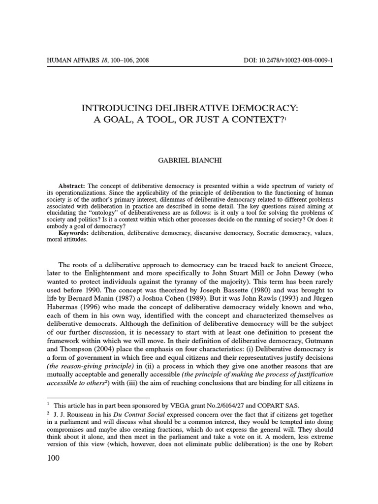 (1337401X - Human Affairs) Introducing Deliberative Democracy - A Goal ...
