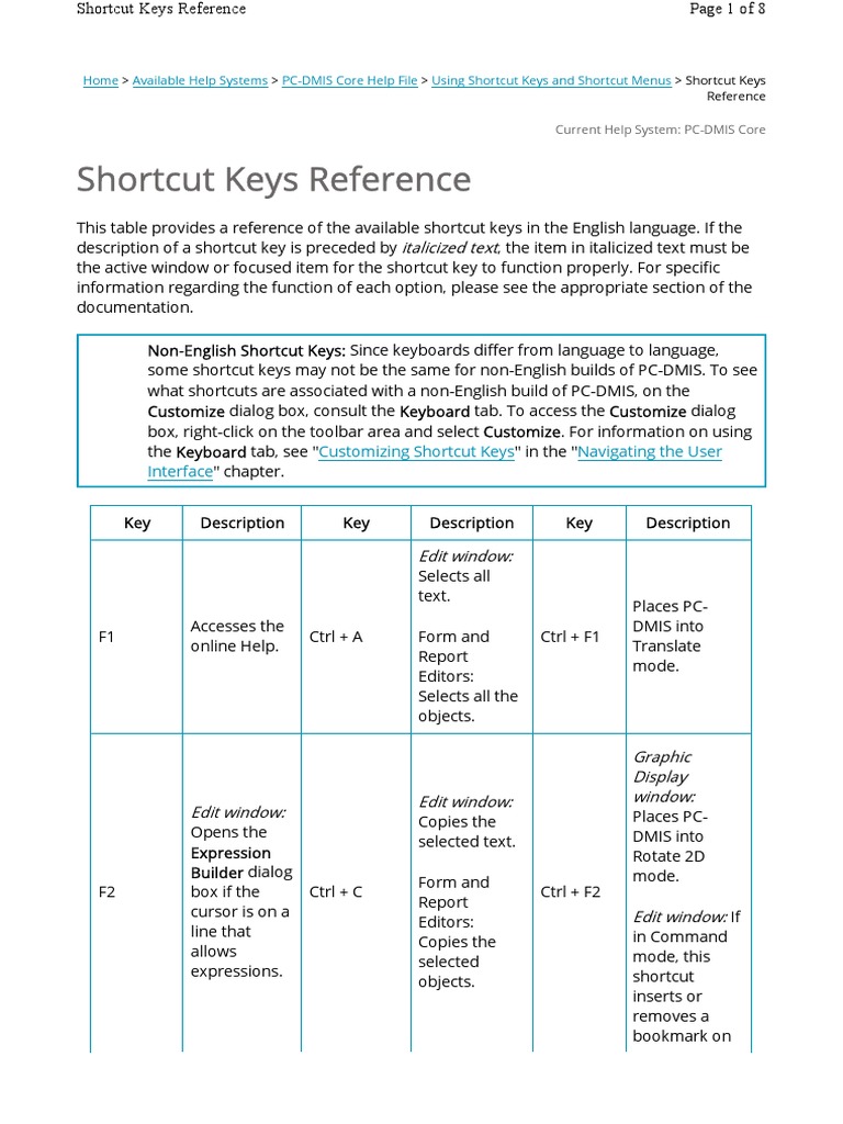 PC-DMIS Hotkeys | PDF | Keyboard Shortcut | Cursor (User Interface)