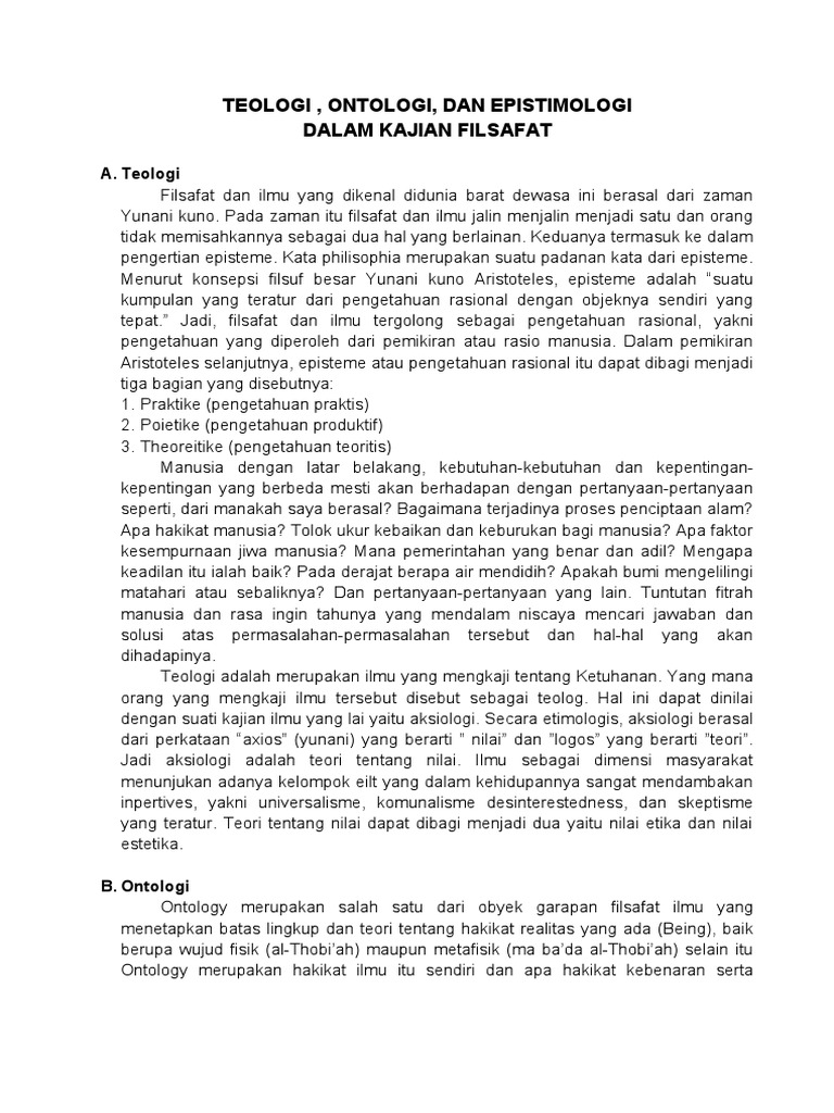 Teologi, Ontologi, Dan Epistimologi | PDF | Ilmu Sosial | Filsafat