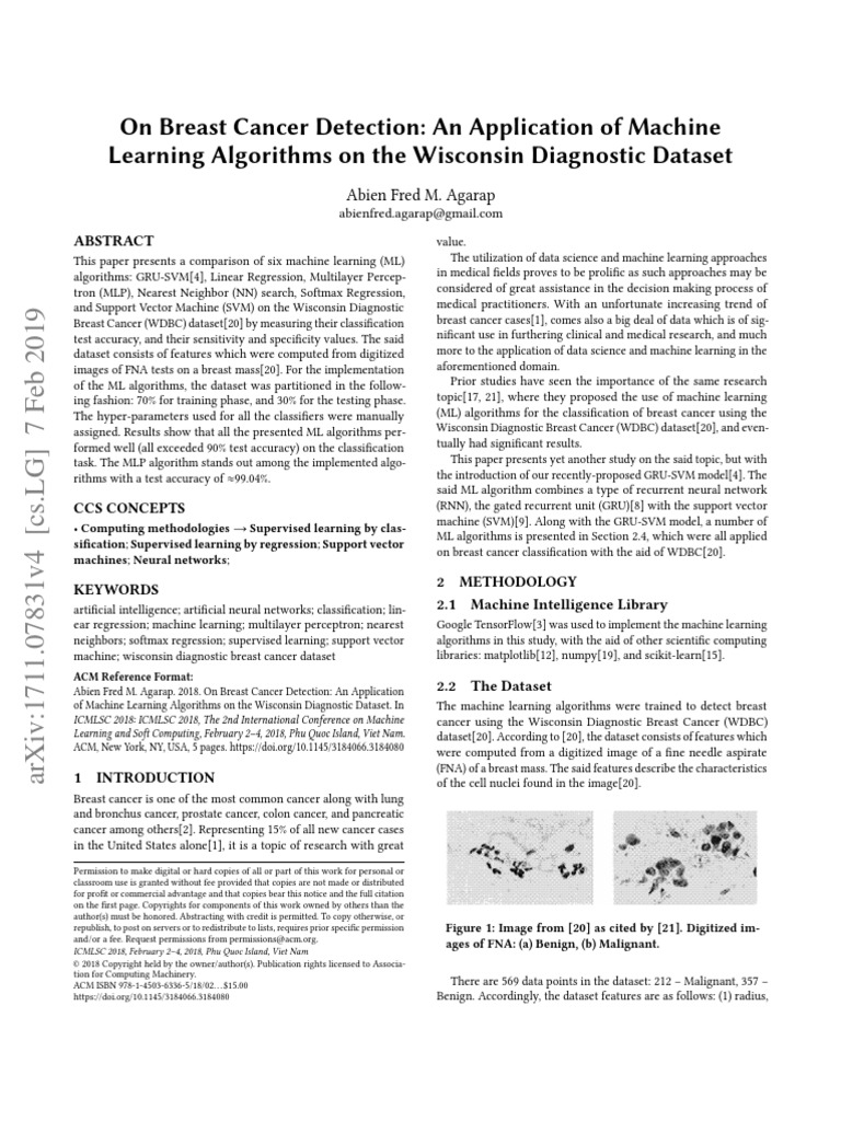 On Breast Cancer Detection: An Application of Machine Learning Algorithms On The Wisconsin ...