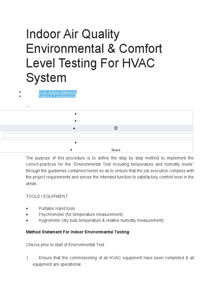 Indoor Air Quality Environmental & Comfort Level Testing For HVAC ...
