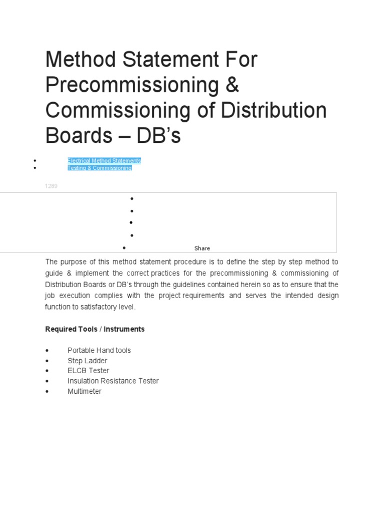 Method Statement For Precommissioning & Commissioning of Distribution ...