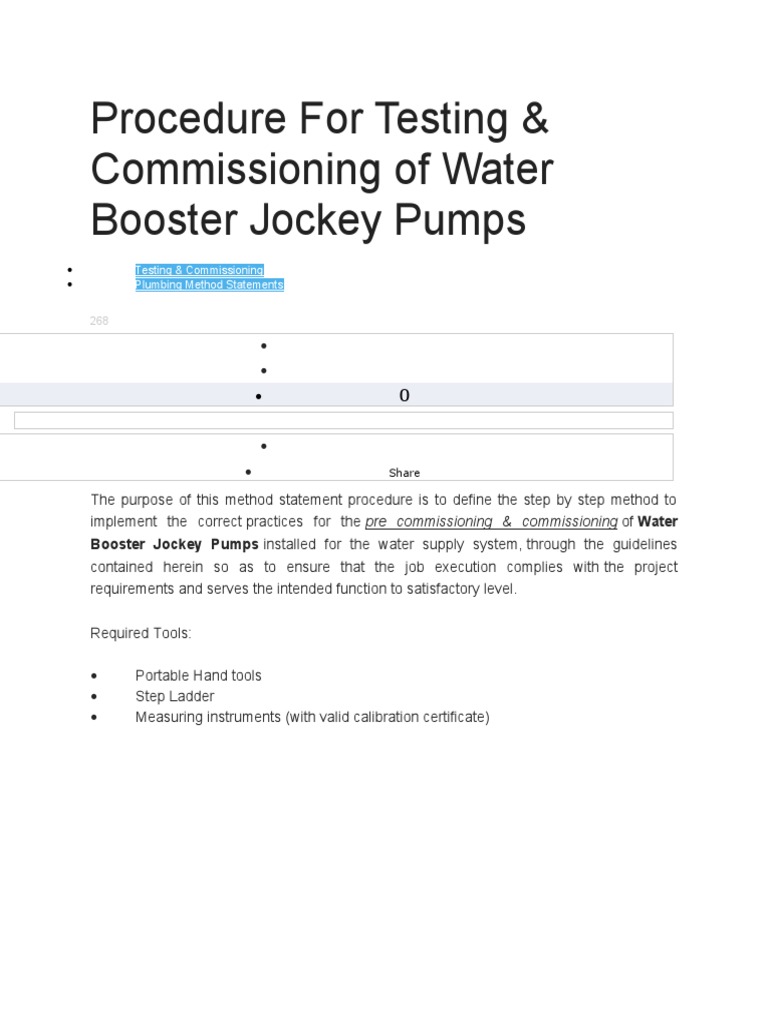 Procedure For Testing & Commissioning of Water Booster Jockey Pumps ...