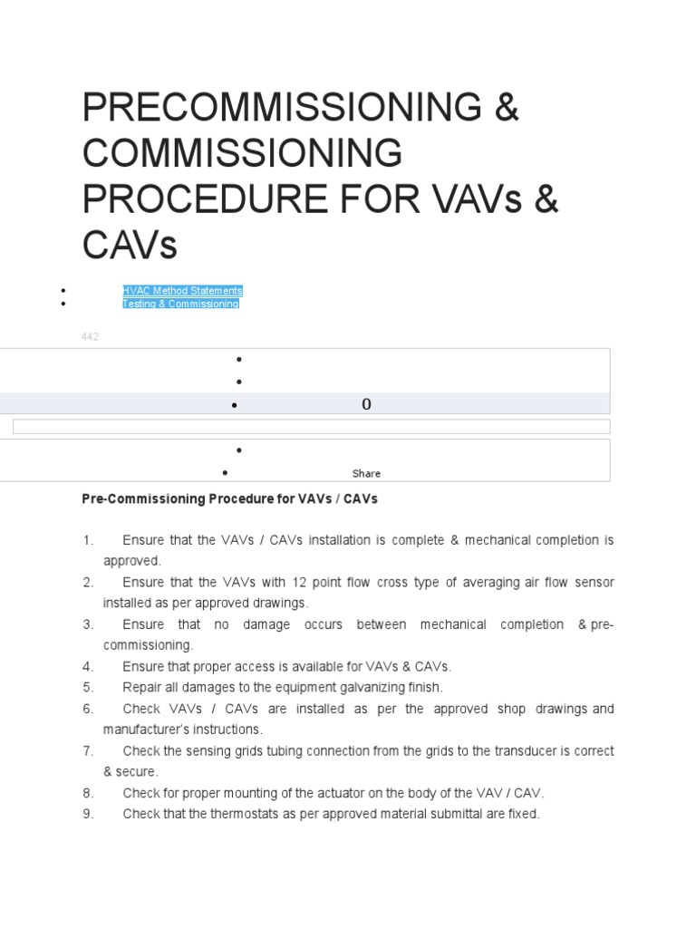 Precommissioning & Commissioning Procedure For Vavs & Cavs | PDF
