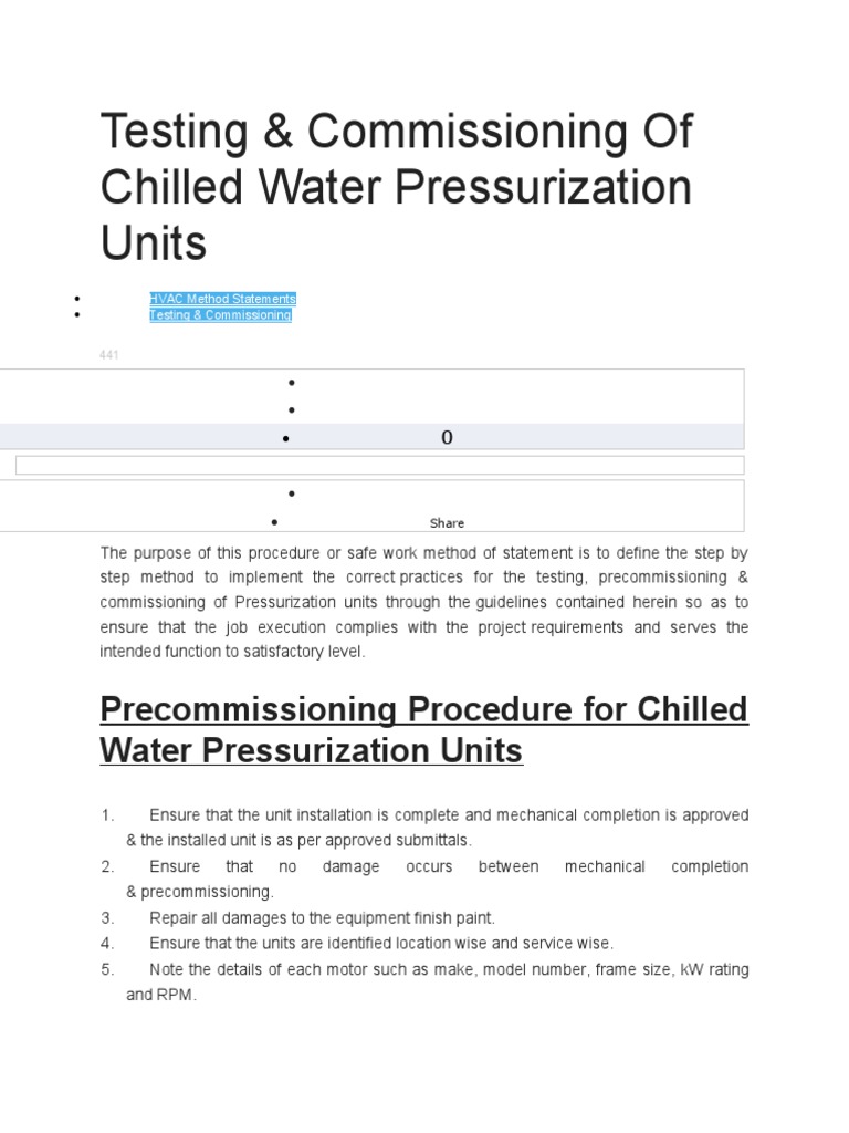 Testing And Commissioning Of Chilled Water Pressurization Units Pdf