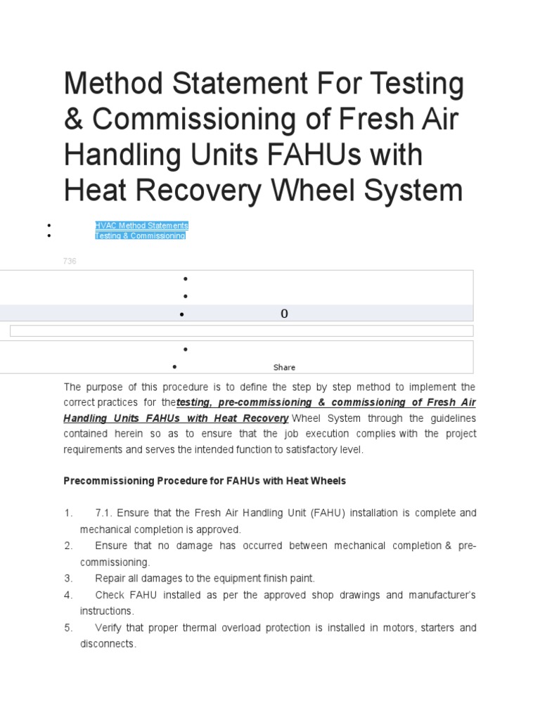 FAHU Testing & Commissioning Method | PDF | Humidity | Physical Quantities