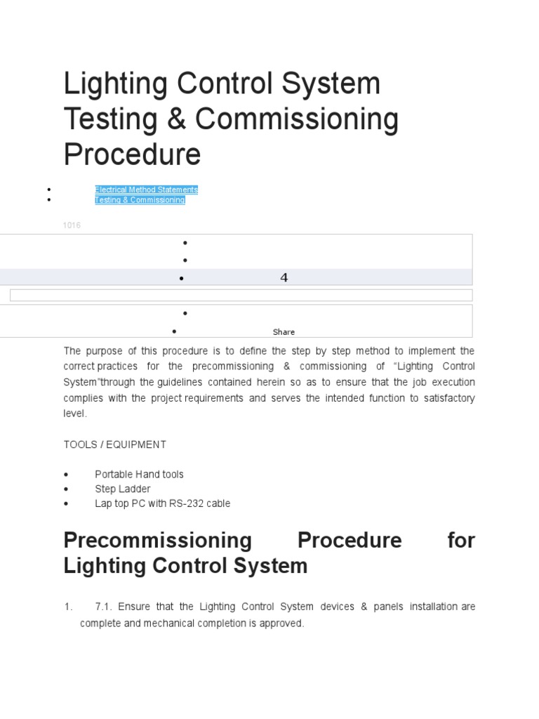 Lighting Control System Testing And Commissioning Procedure Pdf