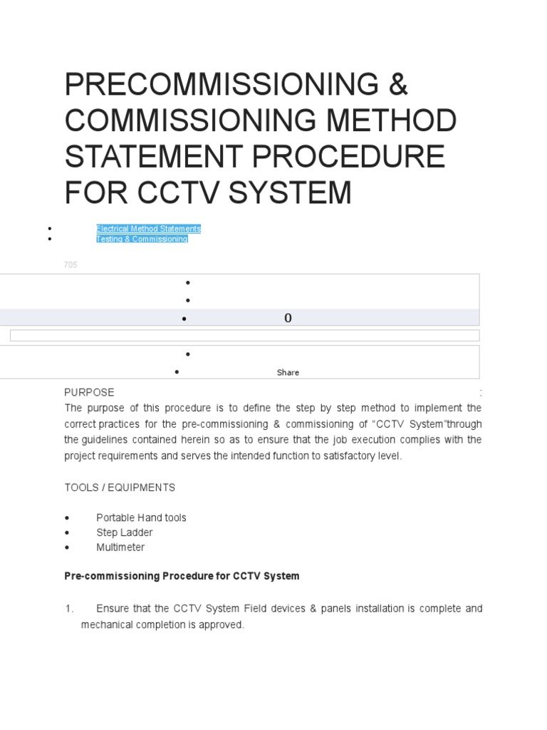 Precommissioning & Commissioning Method Statement Procedure For CCTV ...