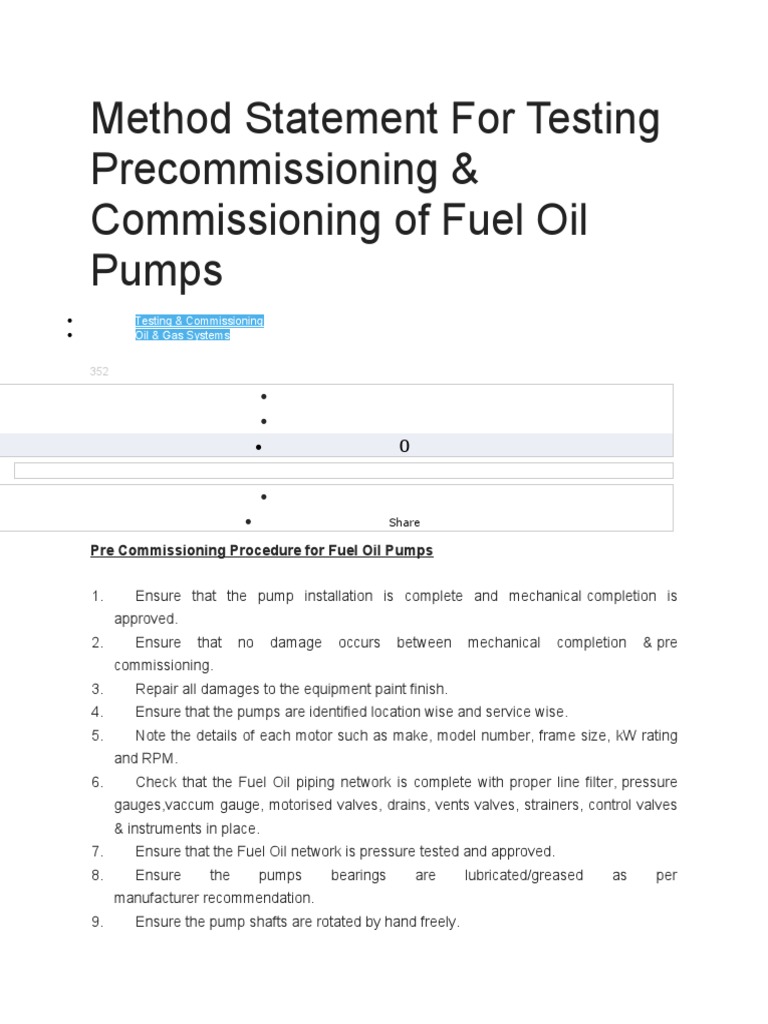Fuel Oil Pump Commissioning Method | PDF