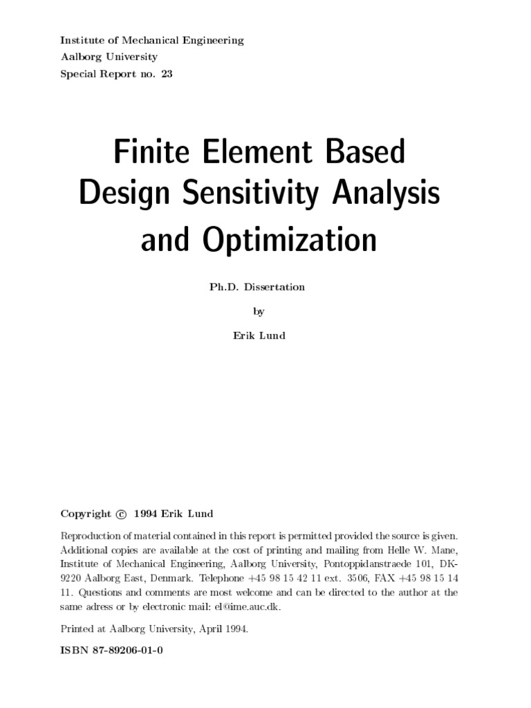 Lund - Finite Element Based Design Sensitivity Analysis and Optimization-Disser | PDF ...