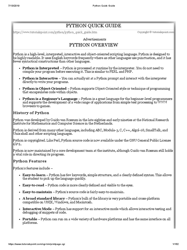 Python Quick Guide | PDF | Command Line Interface | Scripting Language