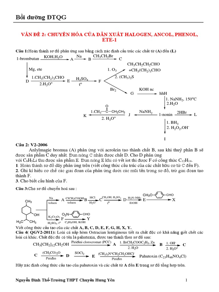 VĐ2-DẪN XUẤT HALOGEN, ANCOL, PHENOL-1 | PDF