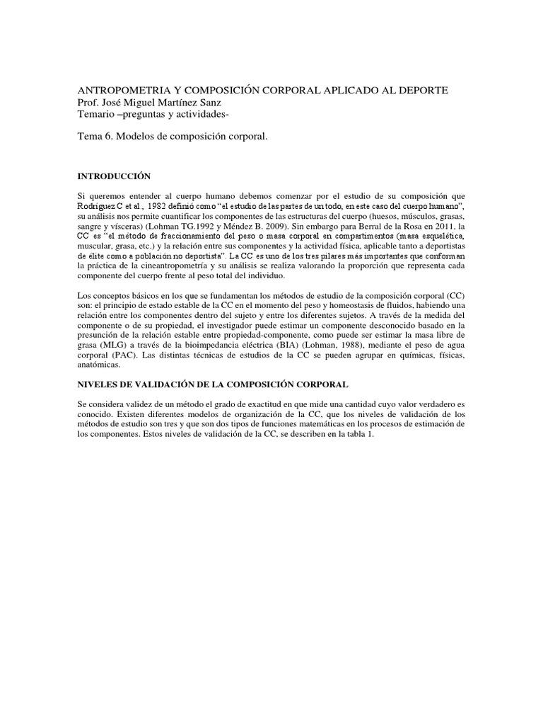 Tema 6. Modelos de Composición Corporal y Métodos para Su Cálculo | Descargar gratis PDF ...