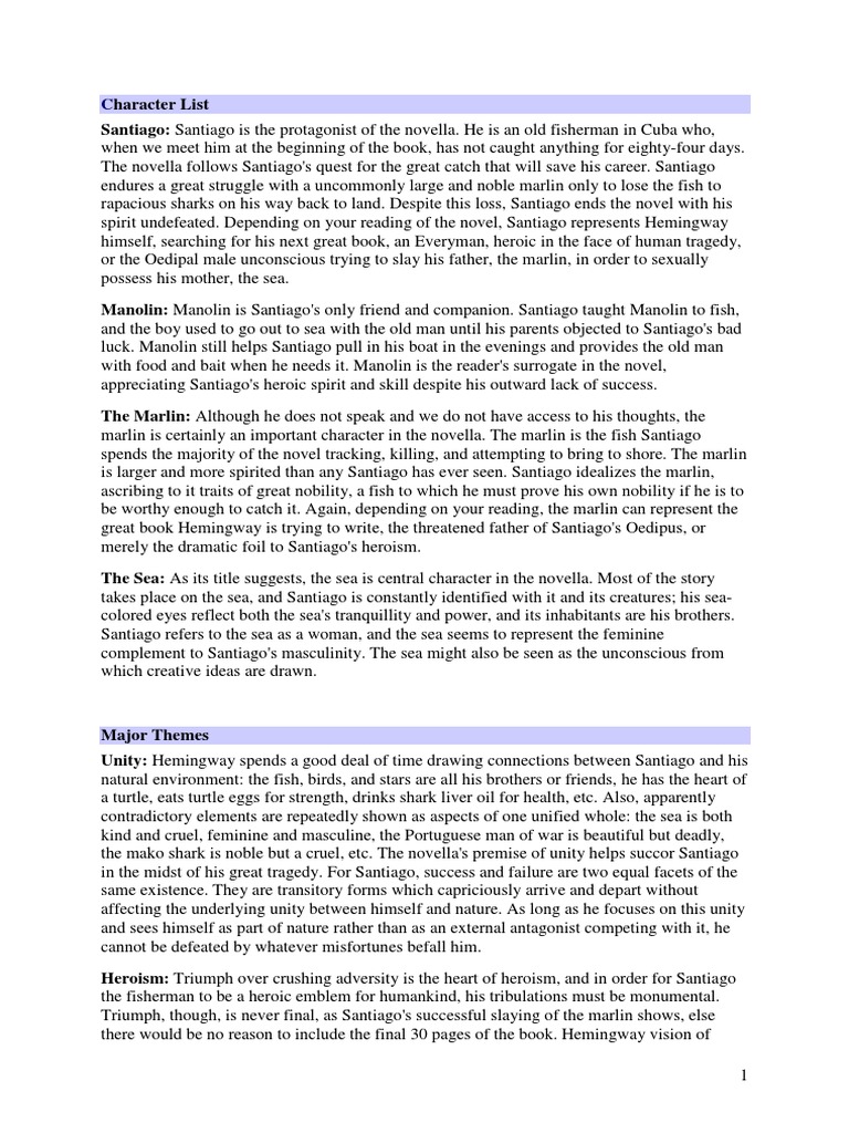 The Old Man and the Sea: An Analysis of Characters, Themes, and the ...