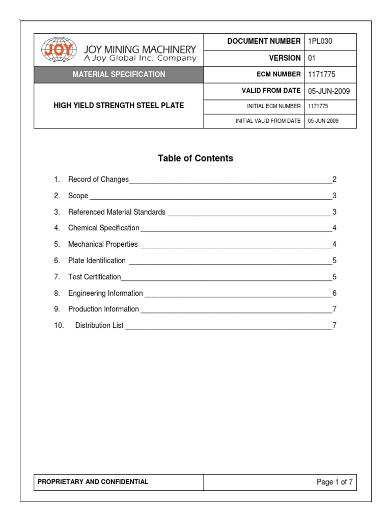 Material Specification: Document Number 1Pl030 | PDF | Specification ...