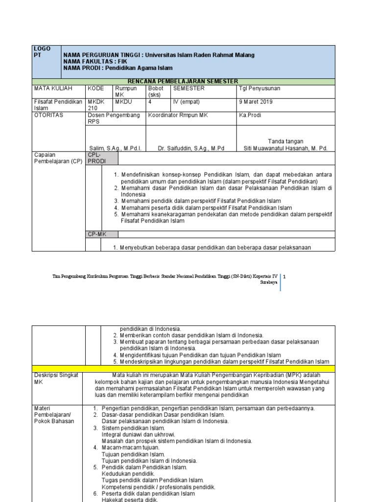RPS Filsafat Pendidikan Islam | PDF