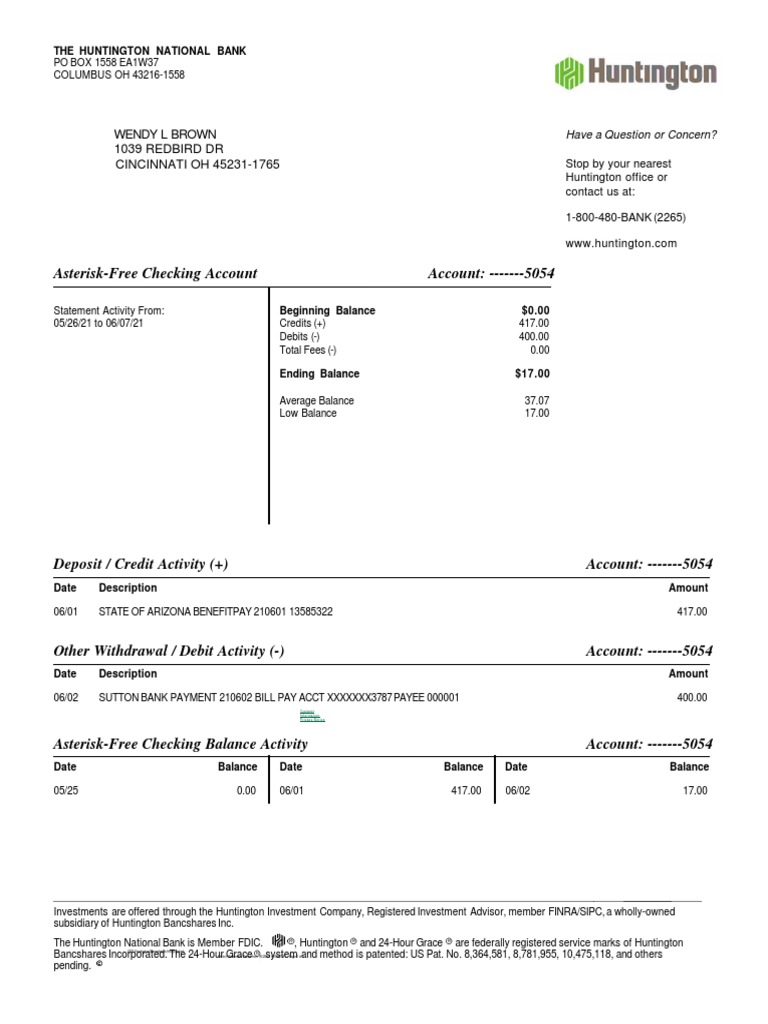 Huntington Bank Account Changes Notice | PDF | Overdraft | Transaction ...