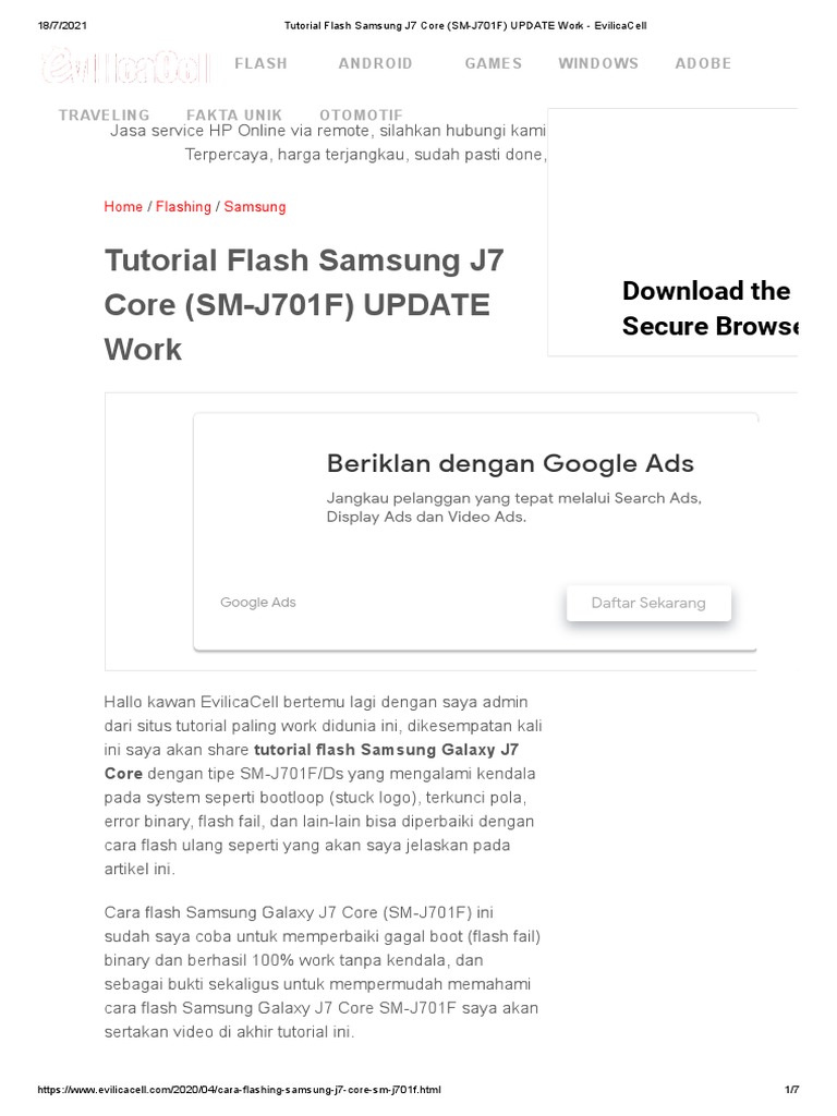 Tutorial Flash Samsung J7 Core (SM-J701F) UPDATE Work - EvilicaCell | PDF | Teknologi & Rekayasa