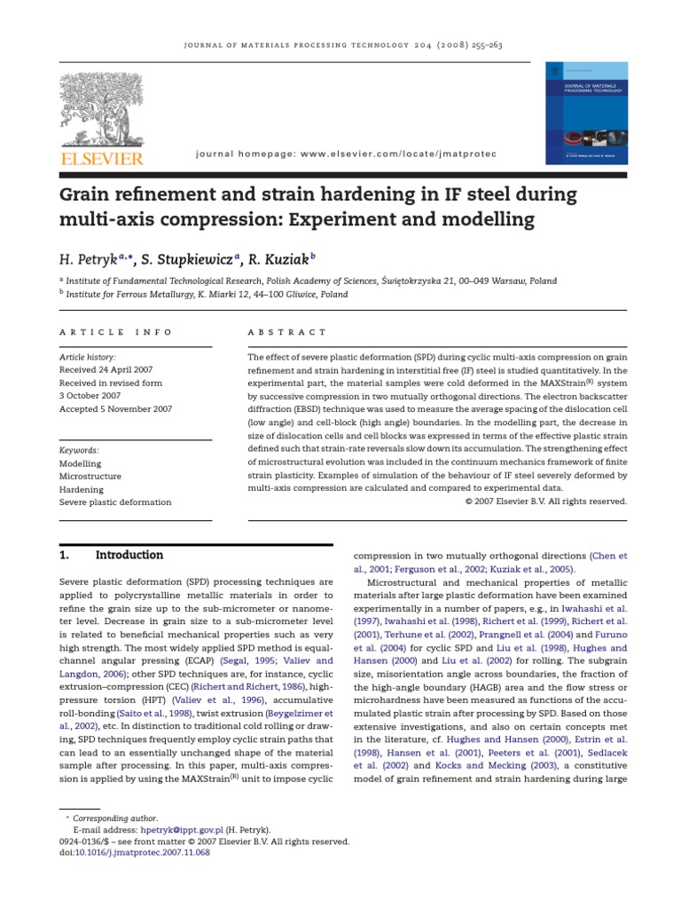 Grain Refinement and Strain Hardening in If Steel During MULTIAXIAL ...
