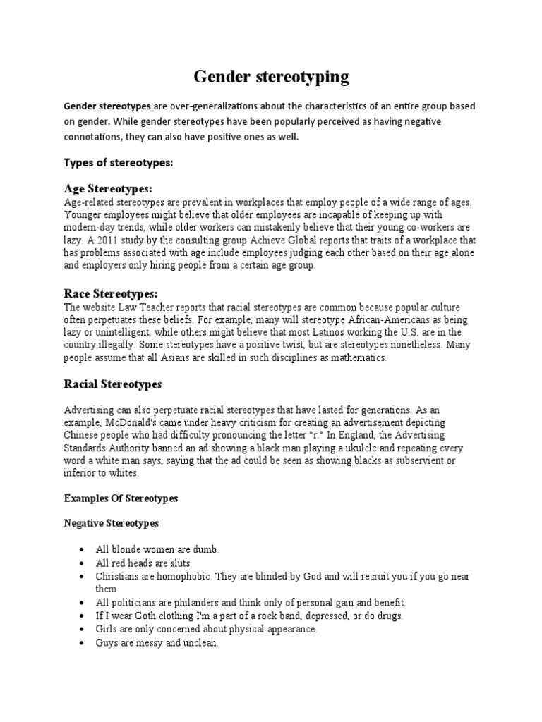 Gender Stereotyping: Types, Effects and Examples | PDF | Stereotypes | Gender Role