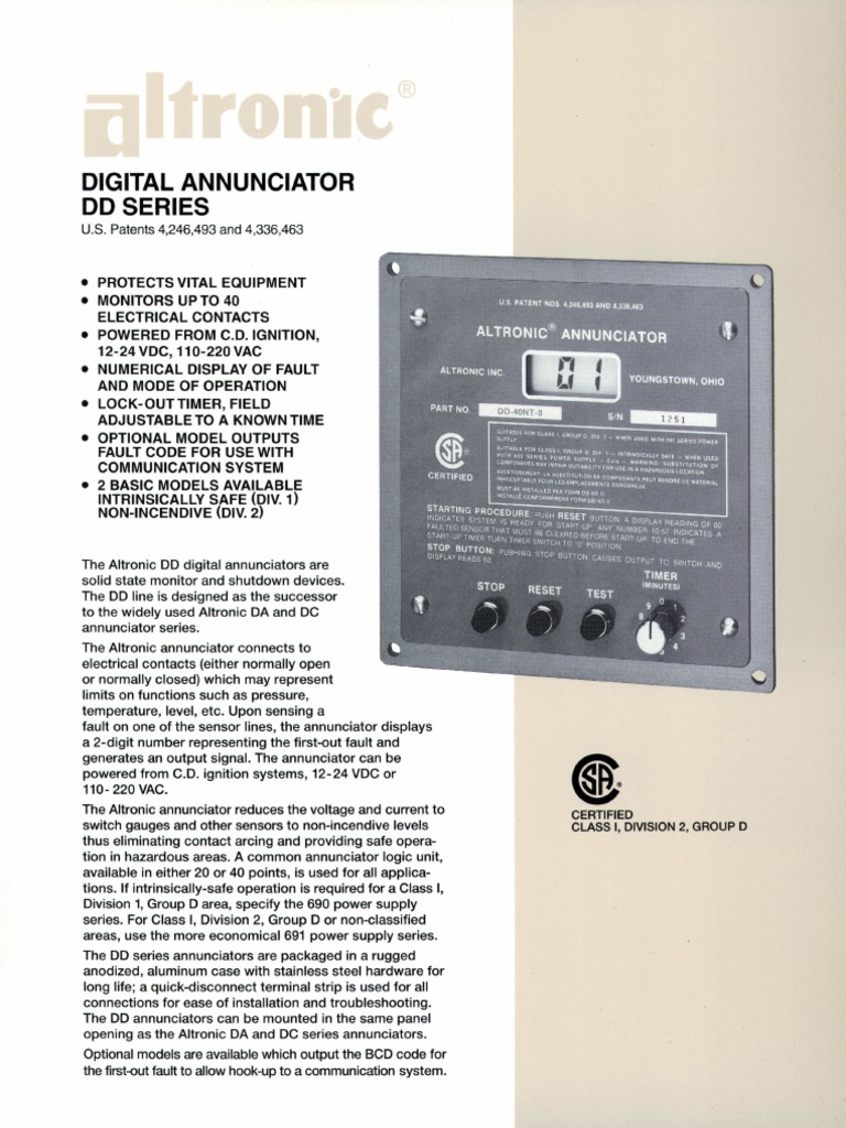 Altronic DD20 Annunciator and Tachmoters | PDF | Electrical Wiring ...