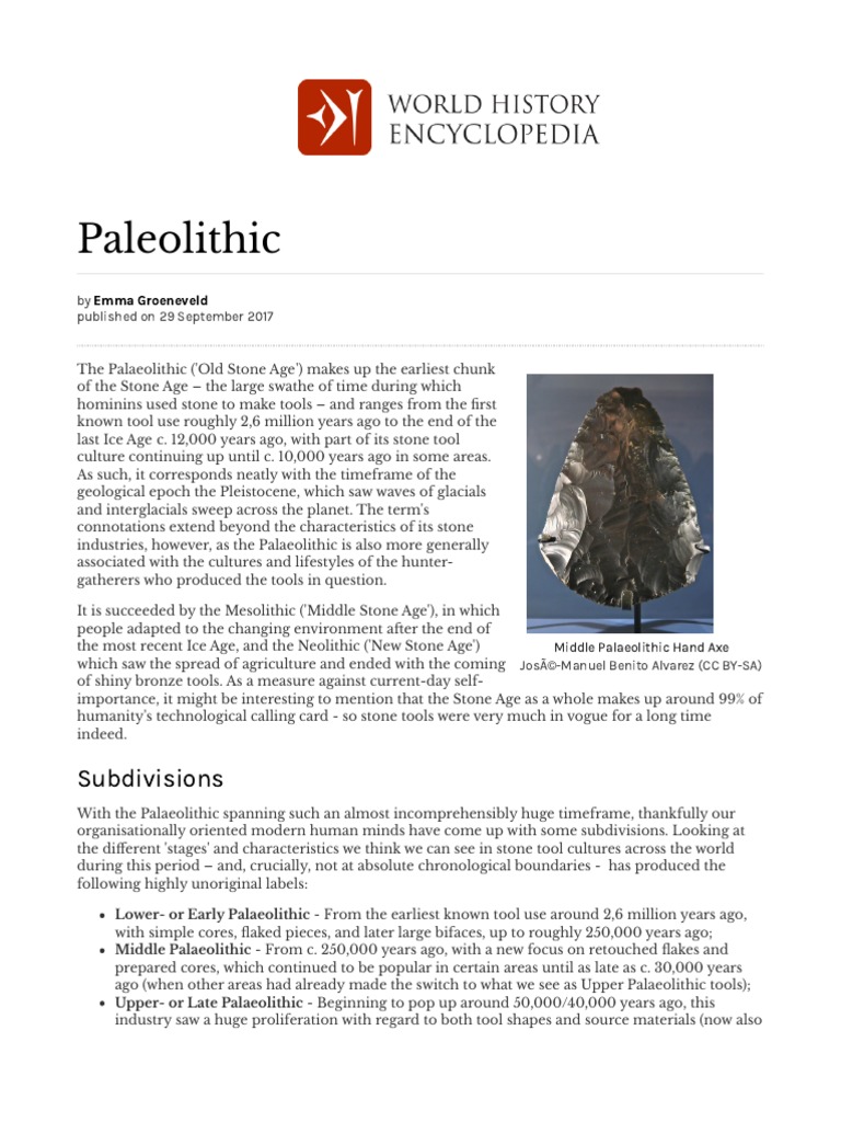 Paleolithic - World History Encyclopedia | PDF | Paleolithic | Stone Age