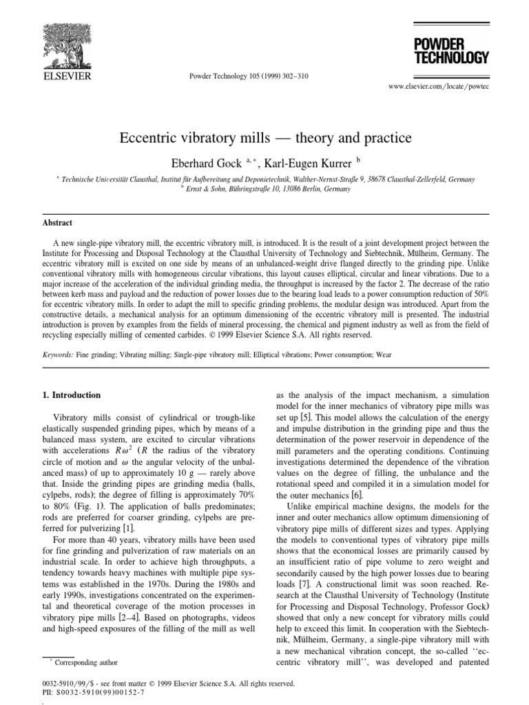 Eccentric Vibratory Mills - Theory and Practice: Eberhard Gock, Karl-Eugen Kurrer | PDF | Mill ...