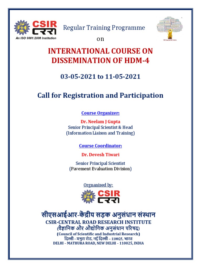 1 - Training Brochure HDM-4, 3-11 May 2021 | PDF | Economics | Science ...