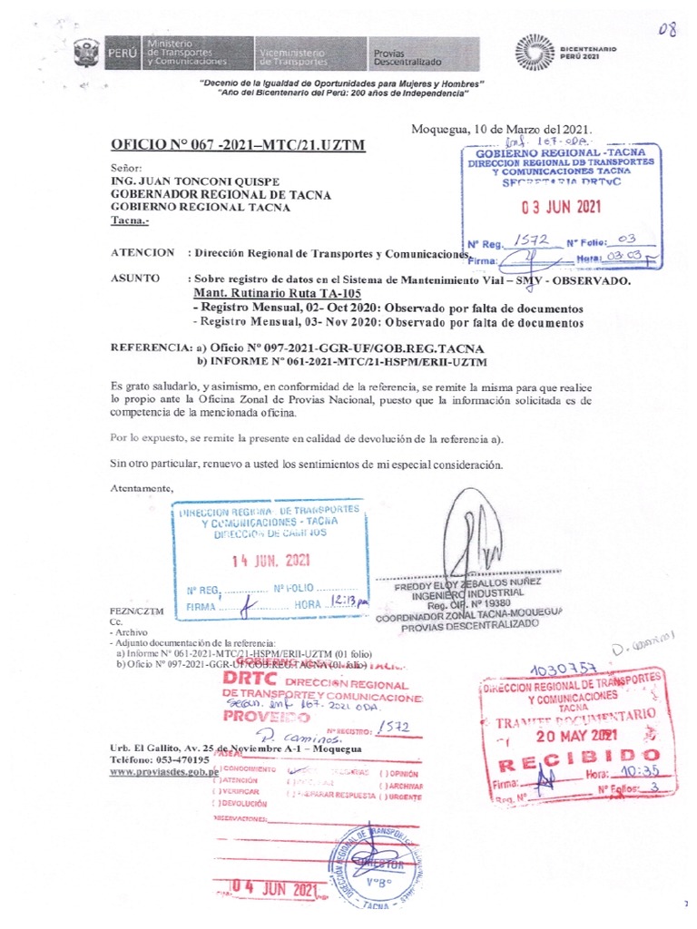 Oficio #067 2021 MTC 21.uztm | PDF