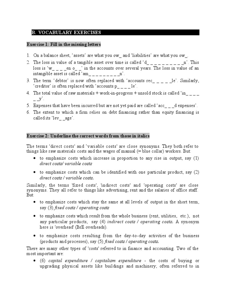 U4 Vocabulary Exercises | PDF