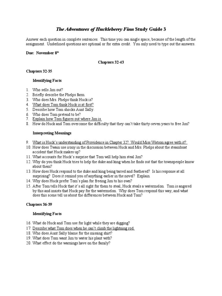 Huckleberry Finn Study Guide: Chapters 32-43 | PDF | Huckleberry Finn ...