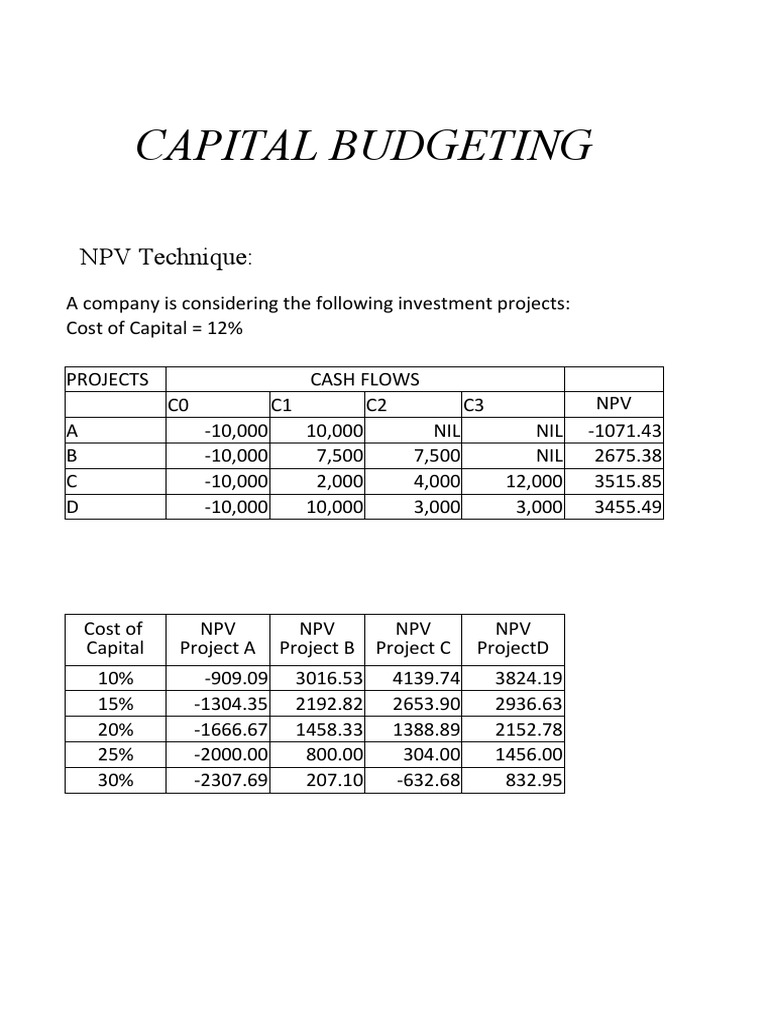 Capital Budgeting Npv Technique Pdf Capital Budgeting Internal