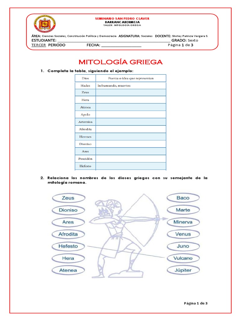 Taller Mitología Griega | PDF | Filosofía | Religión y espiritualidad