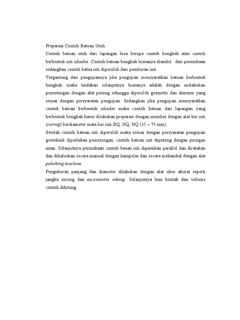 Preparasi Contoh Batuan Utuh | PDF