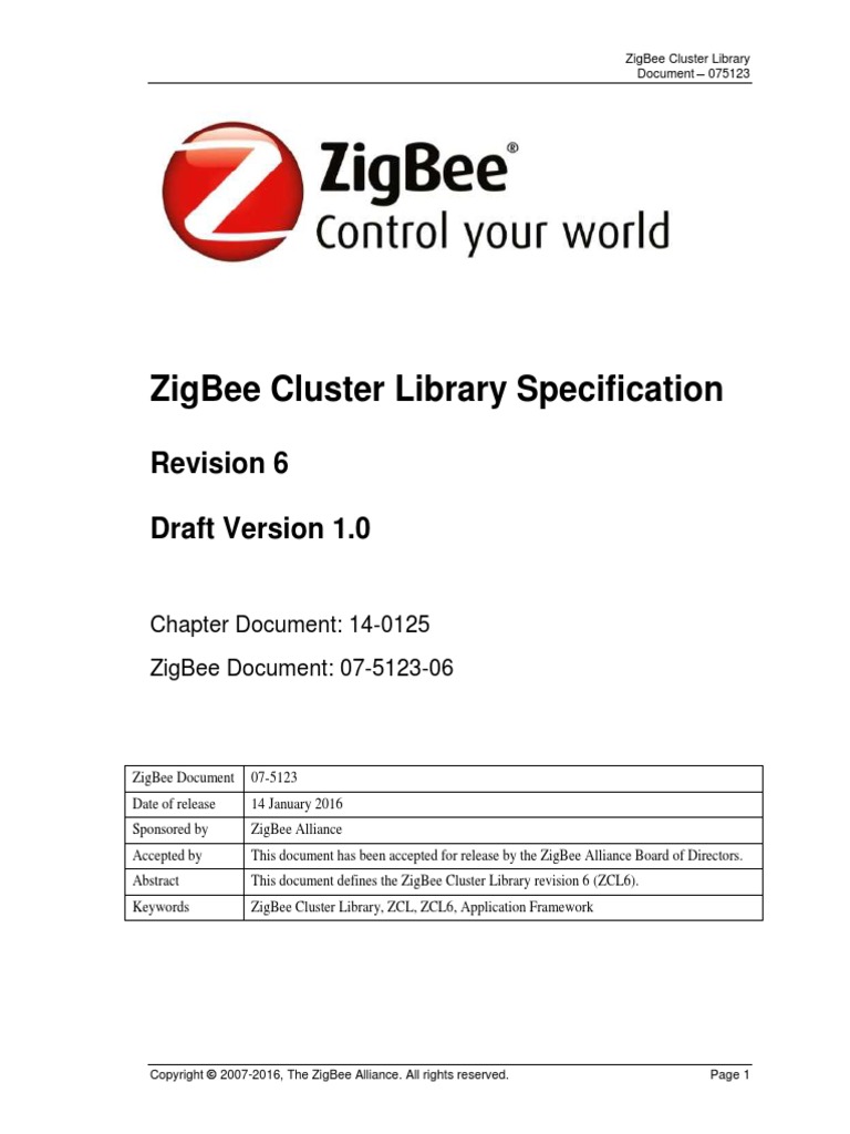 07 5123 06 Zigbee Cluster Library Specification | PDF | Server (Computing) | Trademark