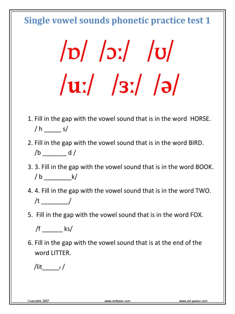 Single Vowel Sounds Quiz | PDF