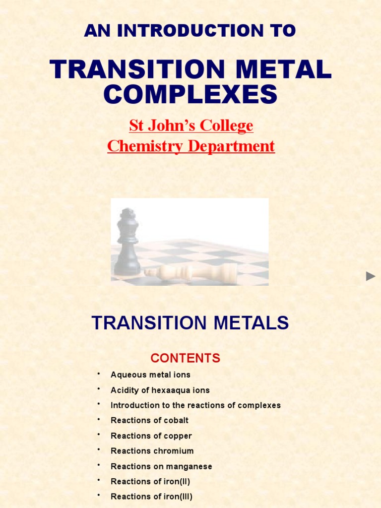 Transition Metal Complex Basics | PDF | Hydroxide | Hydrolysis