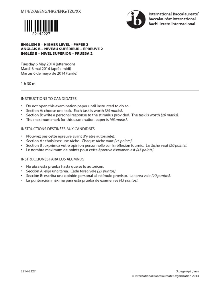 English B Paper 2 HL (M) | PDF