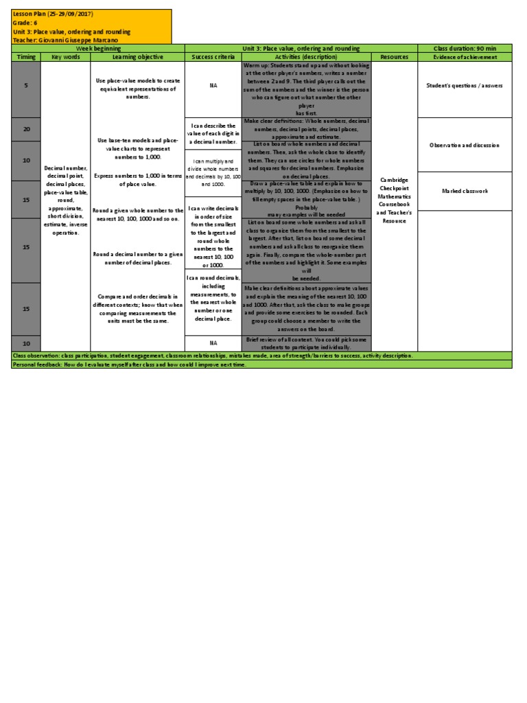Lesson Plan (Sample) | PDF | Numbers | Significant Figures