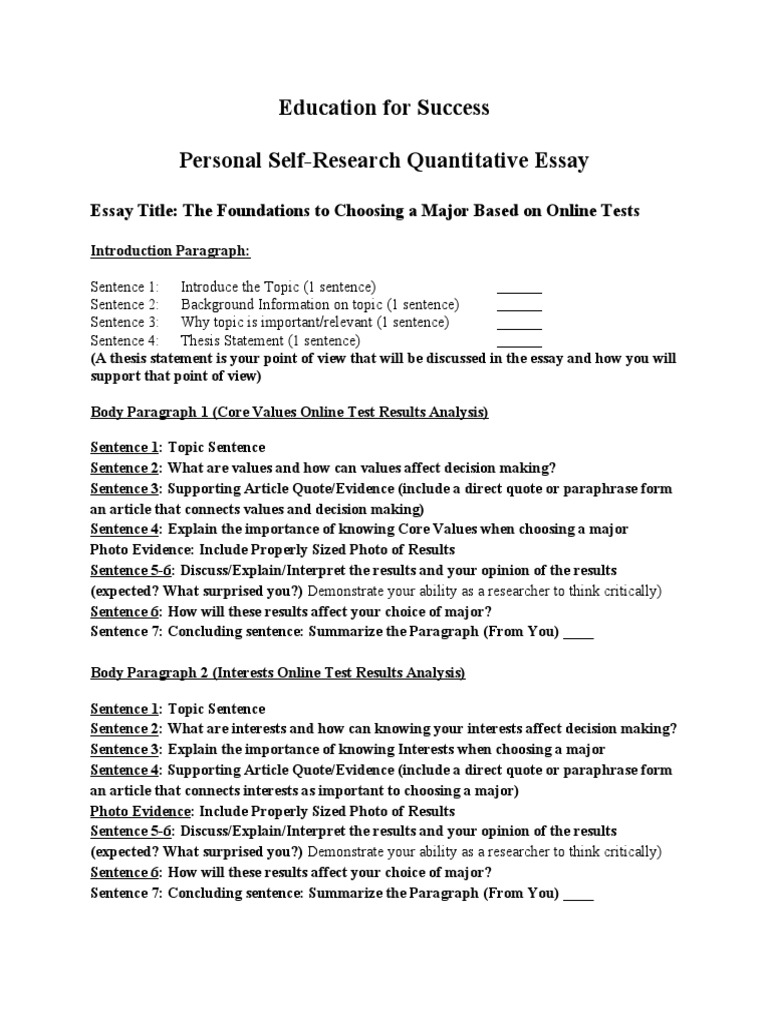 Education For Success Personal Self-Research Quantitative Essay | PDF ...