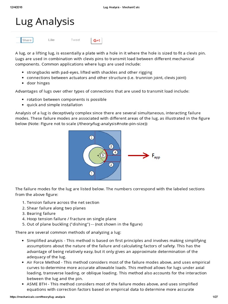 Lug Analysis - MechaniCalc | PDF | Bending | Strength Of Materials