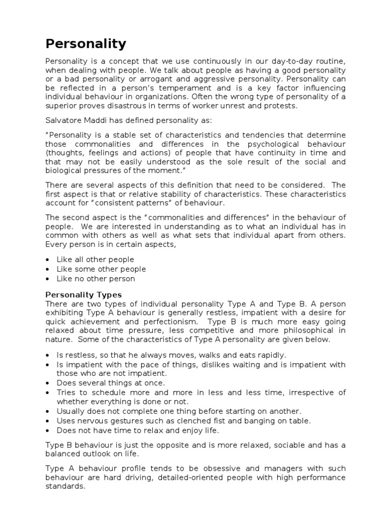 Ob Notes Pdf Personality Psychology Perception