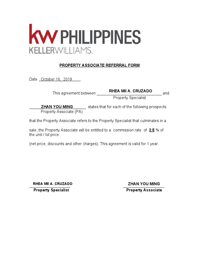 Property Associate Referral Form | PDF | Business | Finance & Money ...