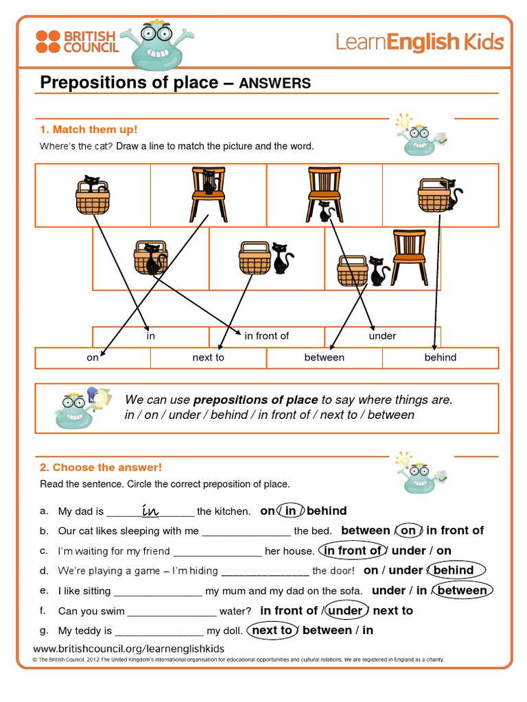 Grammar Games Prepositions of Place Answers | PDF