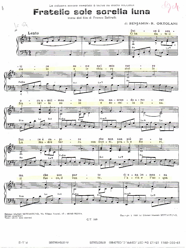 Spartito Fratello Sole Sorella Luna A | PDF