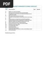 Restaurant OPENING & Closing Checklist. | PDF