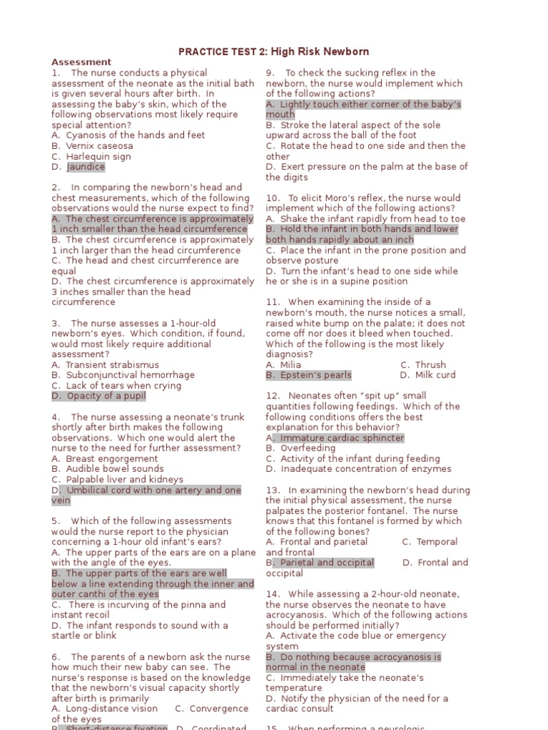 ABC Practice Test Newborn | PDF | Infants | Ventricle (Heart)