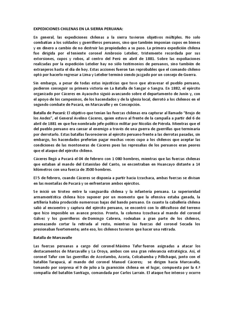 Expediciones Chilenas en la Sierra Peruana | PDF | Operaciones ...